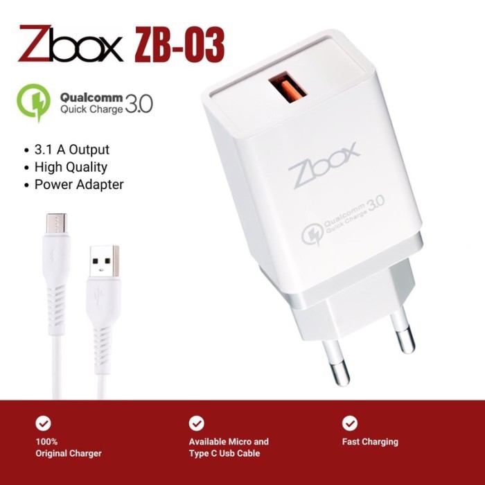 Jual Zbox ZB-03 Charger 3A with micro/type-C USB Fast Charging Qualcomm Travel Charger | Shopee ...