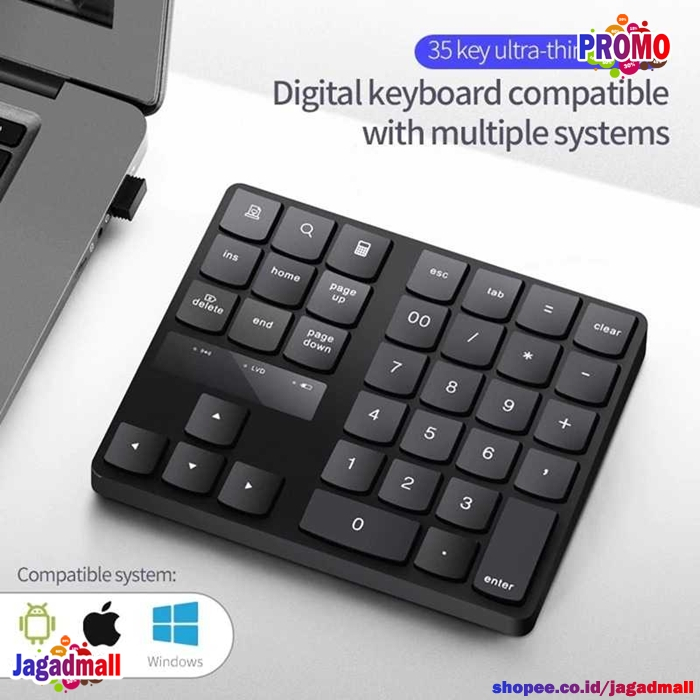Jual Keypad Numerik Multimedia Wireless 2.4GHz 35 Buttons Keypad Number ...