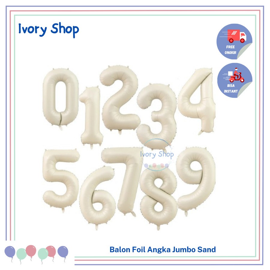 Jual Balon Foil Angka Jumbo 100cm 0-9 Cream Retro White Sand | Shopee ...