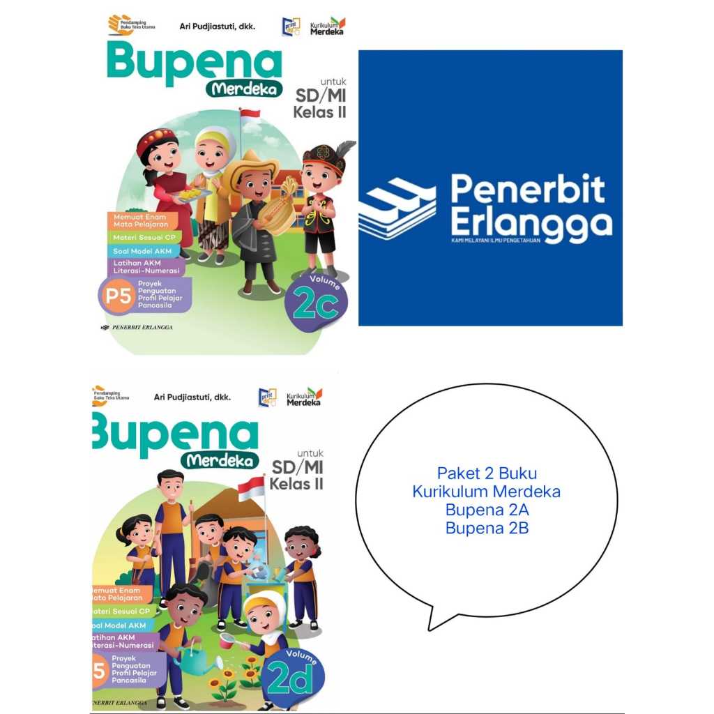 Jual BUPENA kelas 2 kurikulum merdeka Penerbit Erlangga bupena 2C 2D ...
