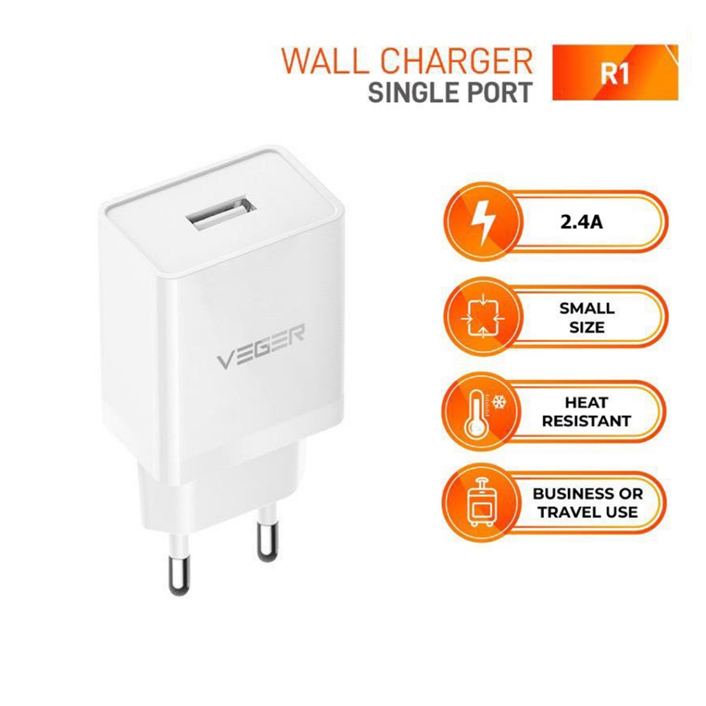 Jual Adaptor Wall Charger VEGER R1 2.4A 10W Fast Charging Batok Charger ...