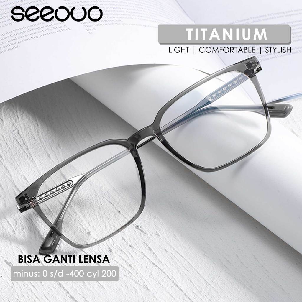Jual Seeouo Frame Kacamata Plano Lens Titanium Style Kotak Comfortable Glasses Pria Wanita Bisa ...