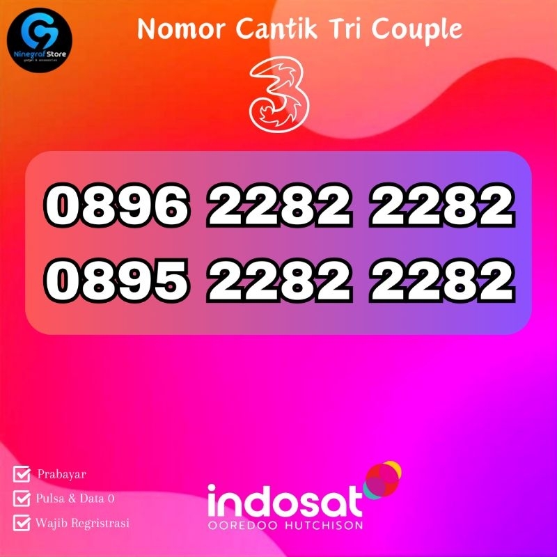Jual Nomor Cantik Tri Couple Double ABCD Prabayar | Shopee Indonesia