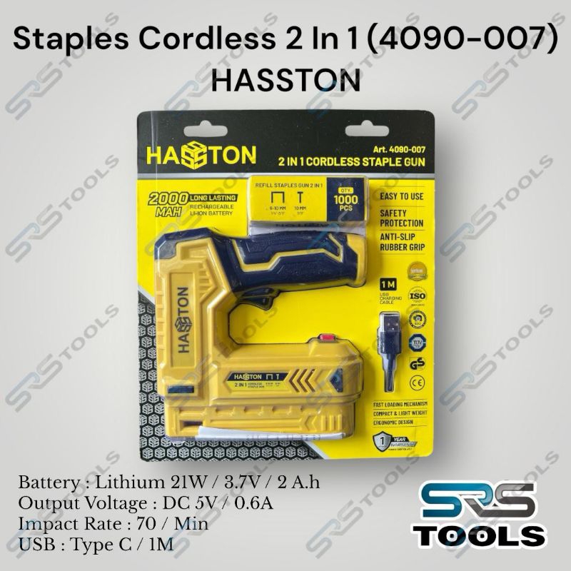 Jual HASSTON 4090-007 Stapler Cordless 2 In 1 / Mesin Paku Staples Tembak Gun Baterai Batere ...