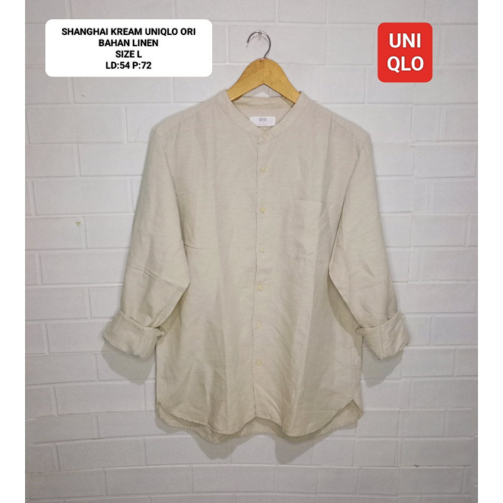 Jual KEMEJA KERAH SHANGHAI LINEN KREAM UNIQLO ORI SIZE L | Shopee Indonesia