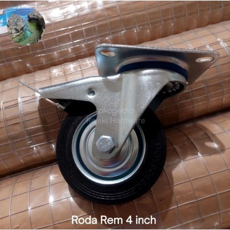 Jual Roda Karet Hitam HIDUP REM 4 inch Roda Trolley Gerobak 4" 100 mm ...