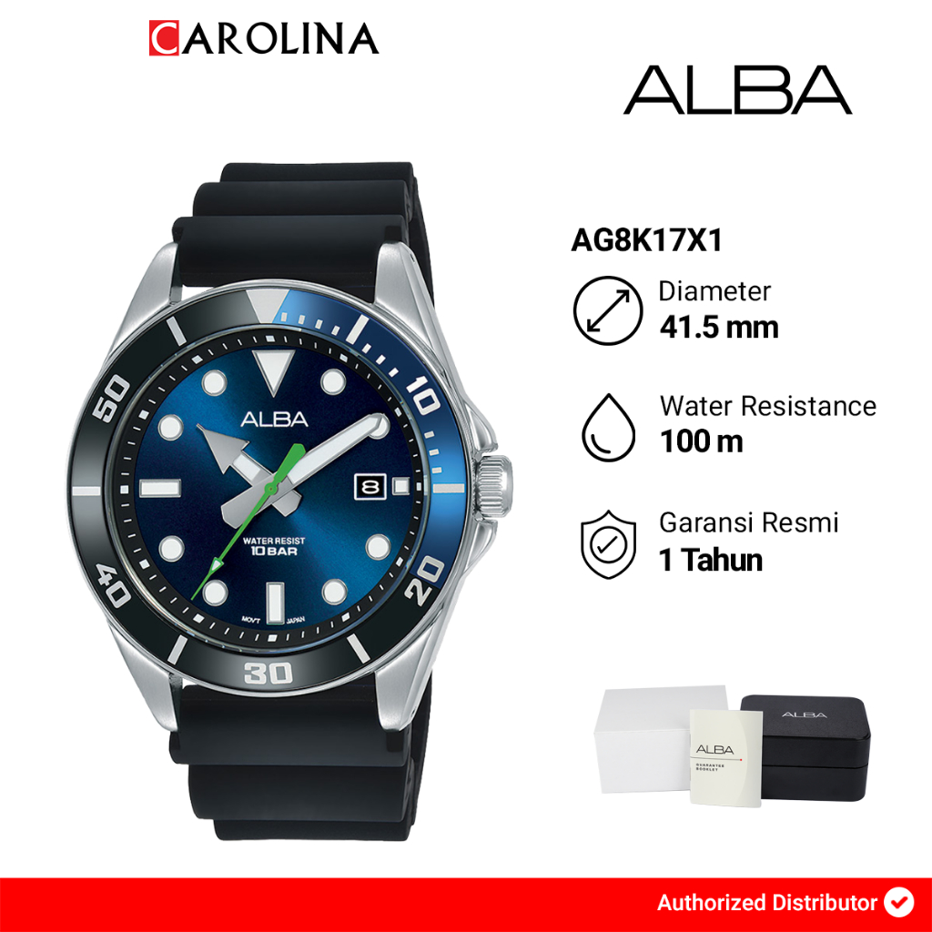 Jual Jam Tangan Pria Alba Active AG8K17X1 Blue Dial Black Rubber Strap ...