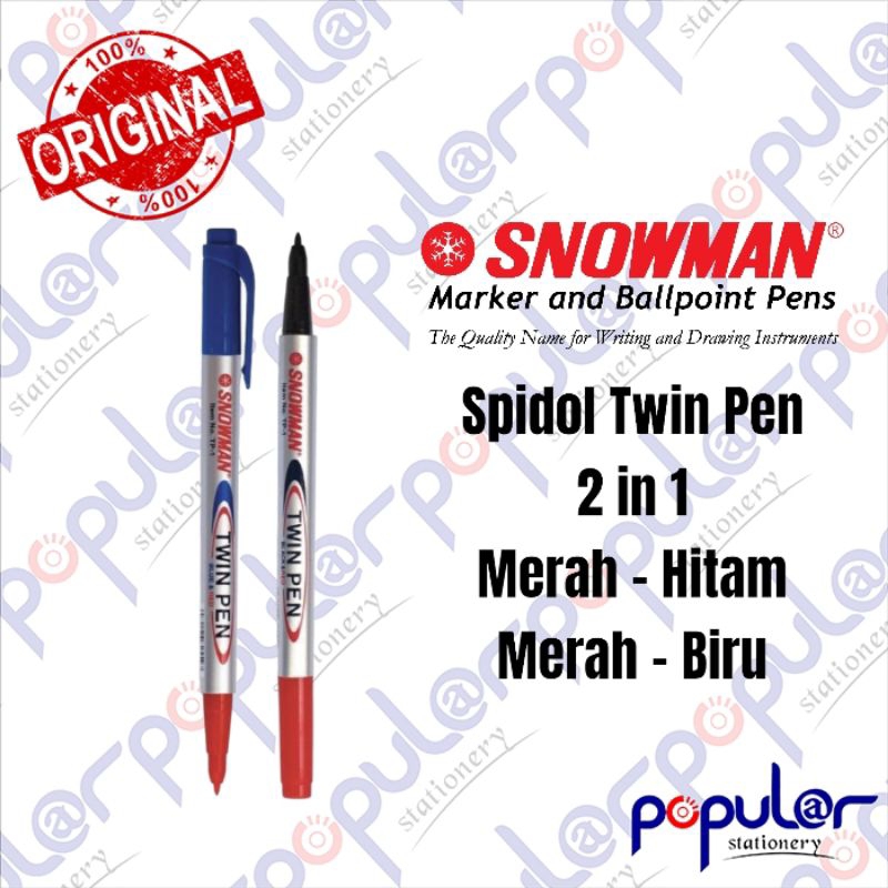 Jual Spidol Snowman Twin Pen 2 in 1 / Merah - Hitam / Merah - Biru ...