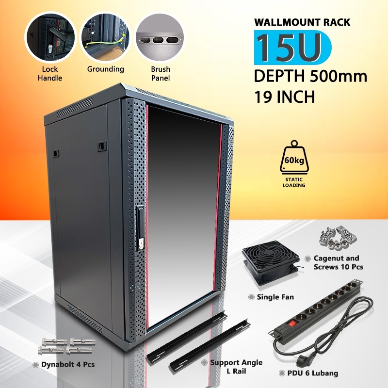 Jual wallmount rack 15U depth 500mm / rack server15u single door ...