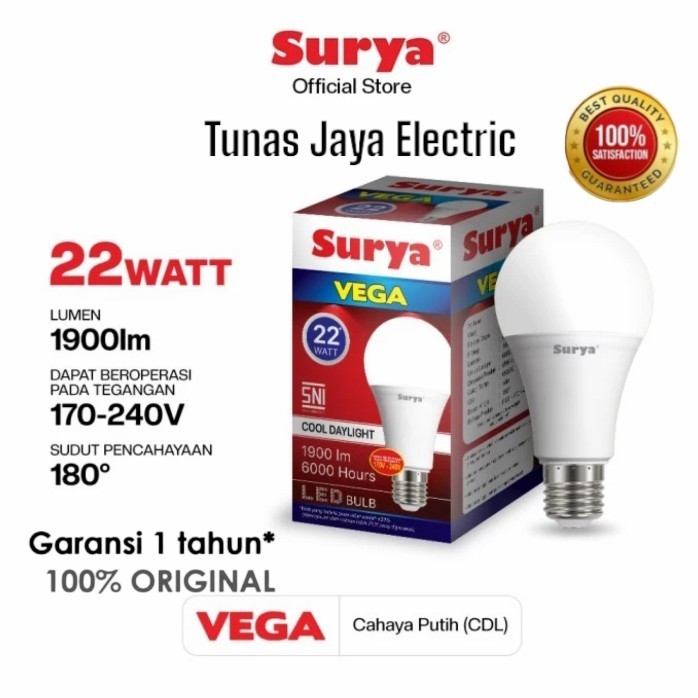 Jual Lampu Led Bulb 22 Watt Surya VEGA 22w Cahaya Putih Bohlam Garansi ...