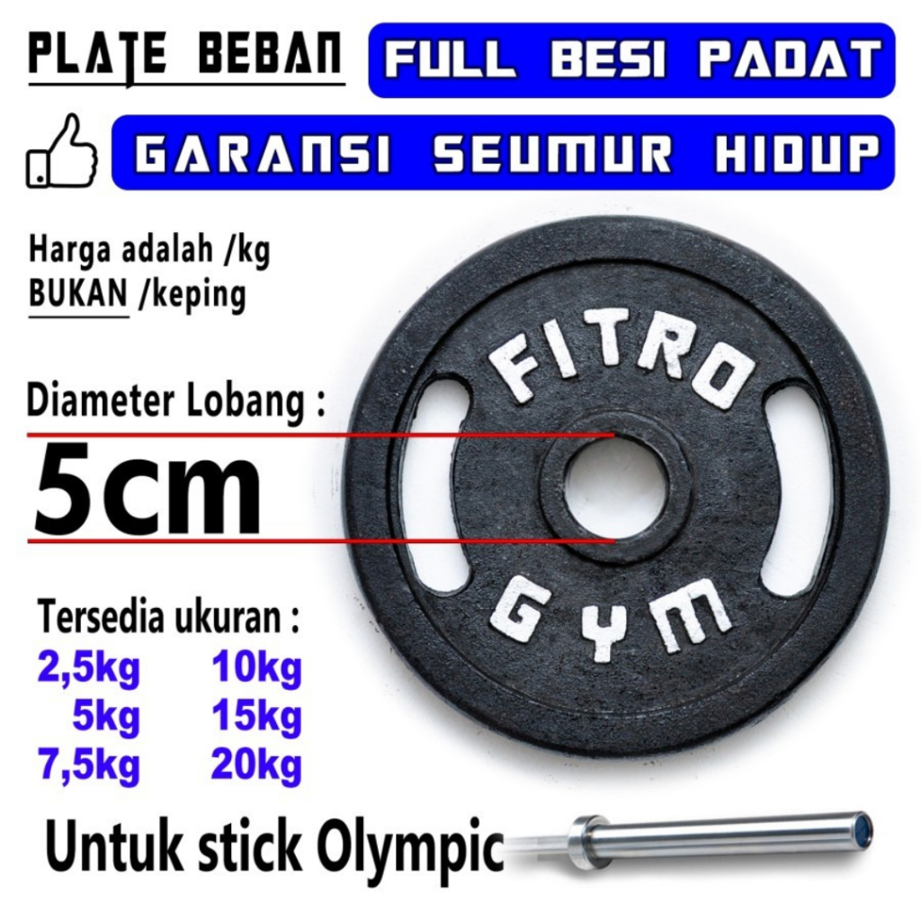 Jual Plate besi lubang 5 cm plat gym alat fitness beban gym iron plate ...