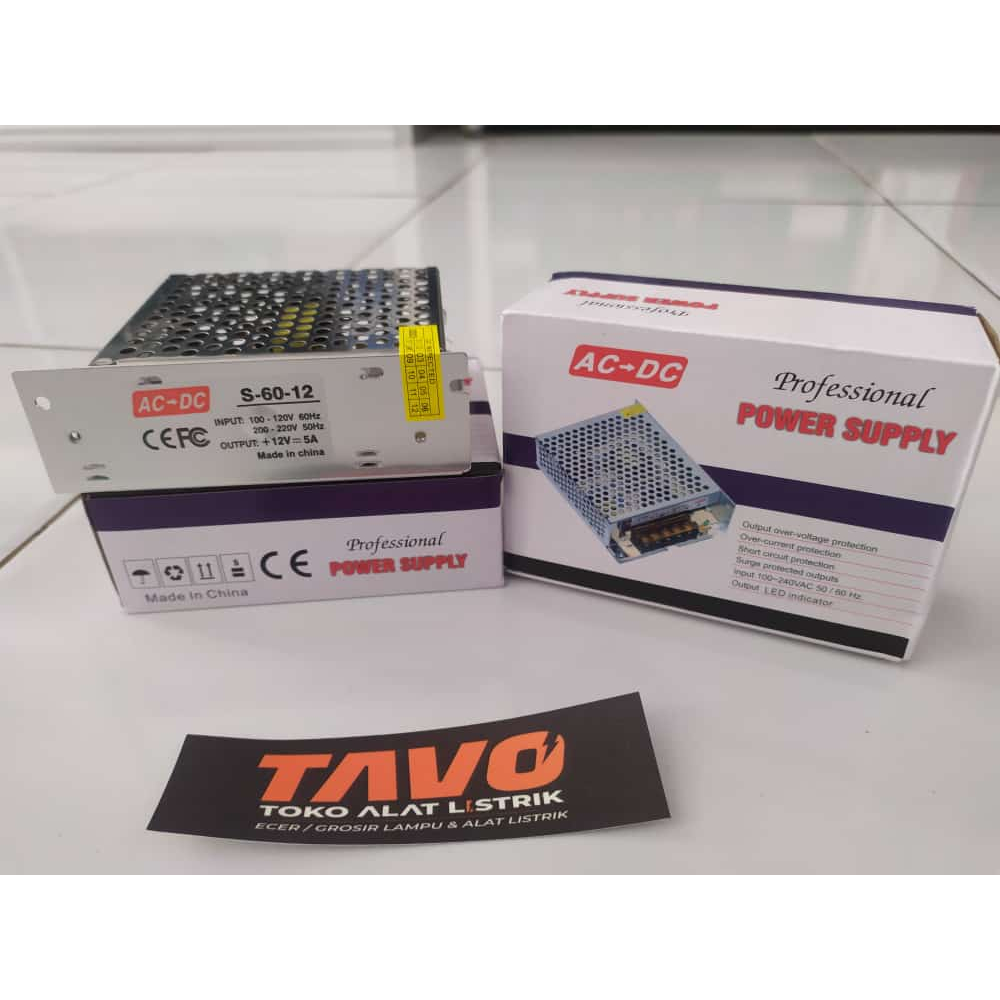 Jual Power supply adaptor switching 12V 5A murni adaptor led strip 5 ampere 12 volt | Shopee ...