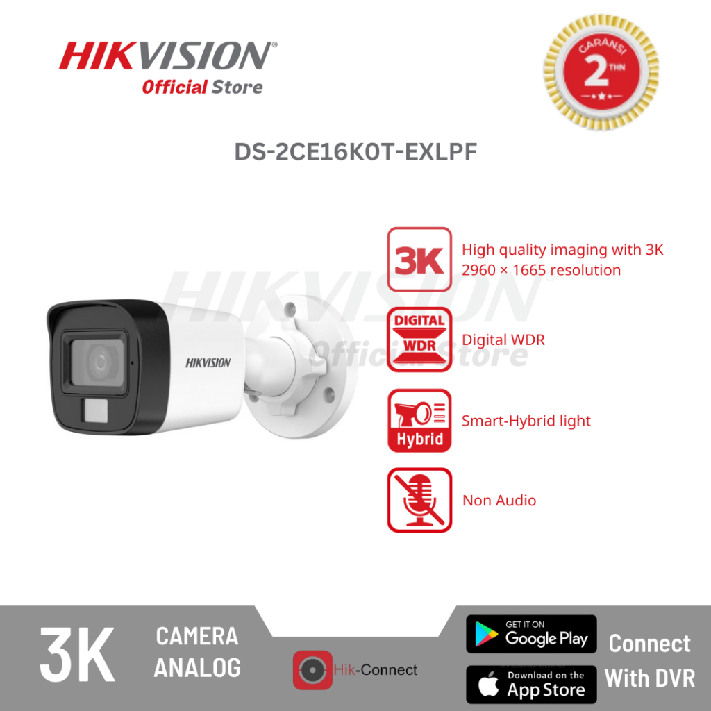 Jual HIKVISION - DS-2CE16K0T-EXLPF Camera Analog CCTV 3K Smart Hybrid Light Fixed Mini Bullet ...