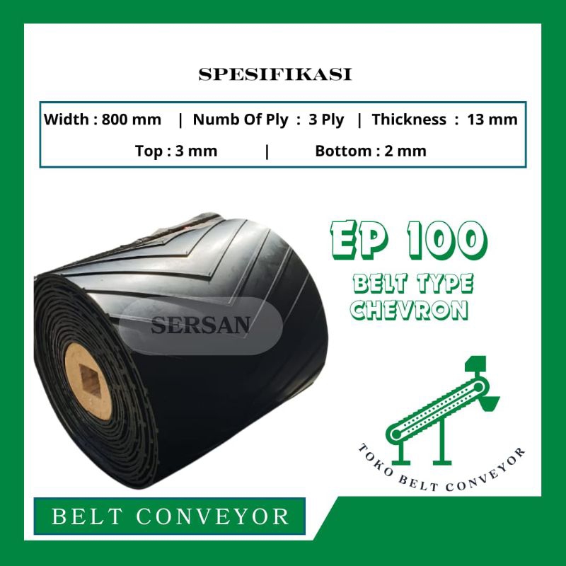 Jual Belt Conveyor Sersan EP 100 BW 800mm x 3ply (13mm) Karet Conveyor ...