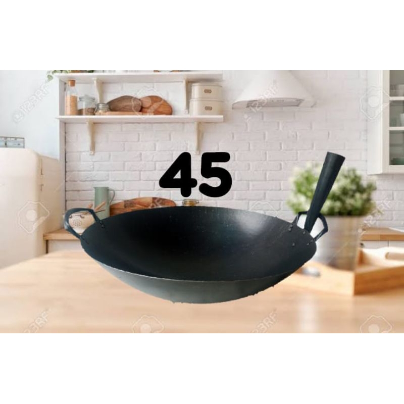 Jual wajan kuali plat / baja hitam ukuran 45 cm | Shopee Indonesia