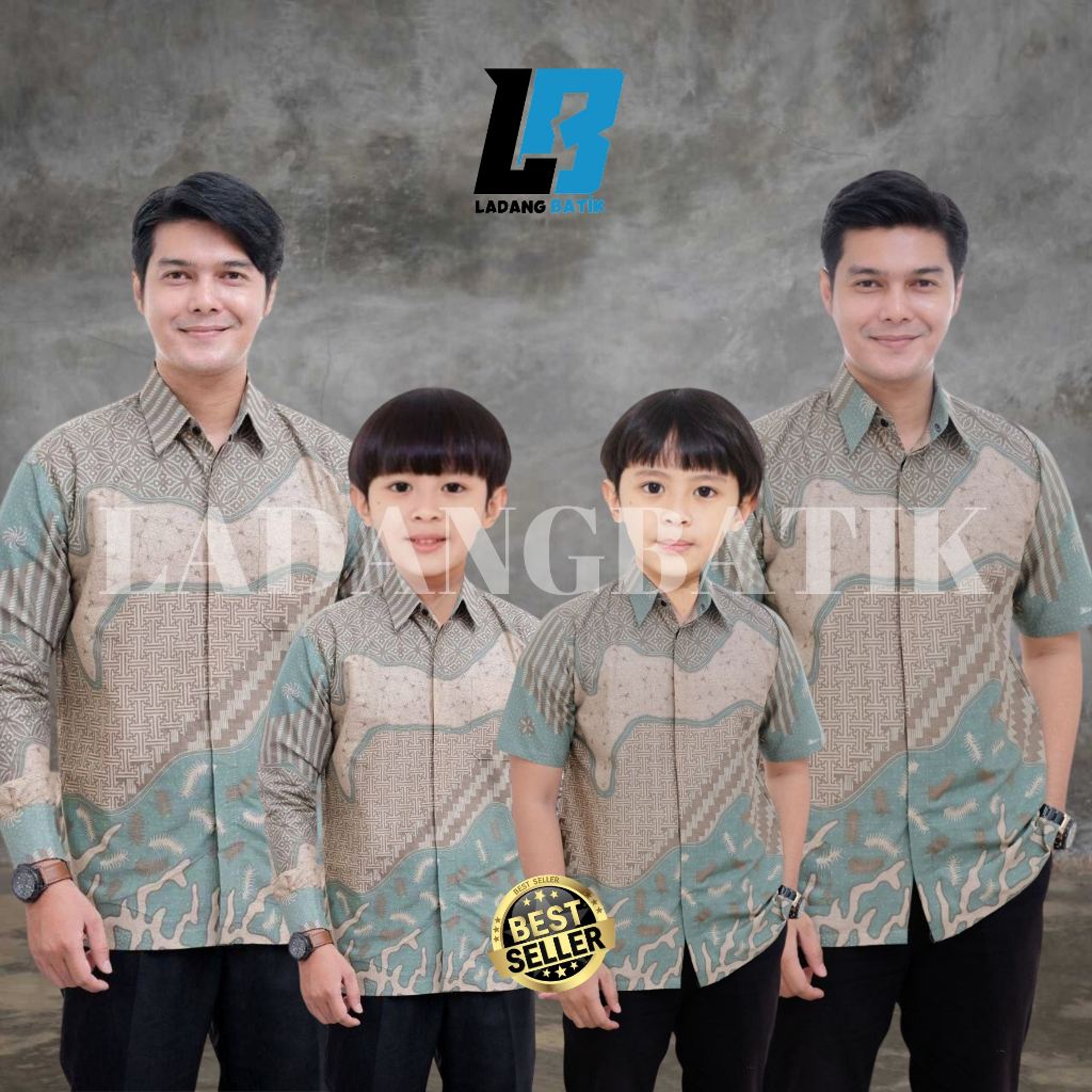 Jual Couple Kemeja Batik Ayah Anak Laki laki Motif INARA SAGE Warna ...