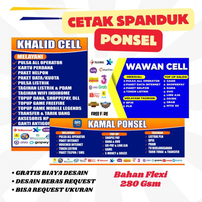 Jual Cetak Spanduk Banner Ponsel/Konter Pulsa/Kios/ Gratis Desain ...