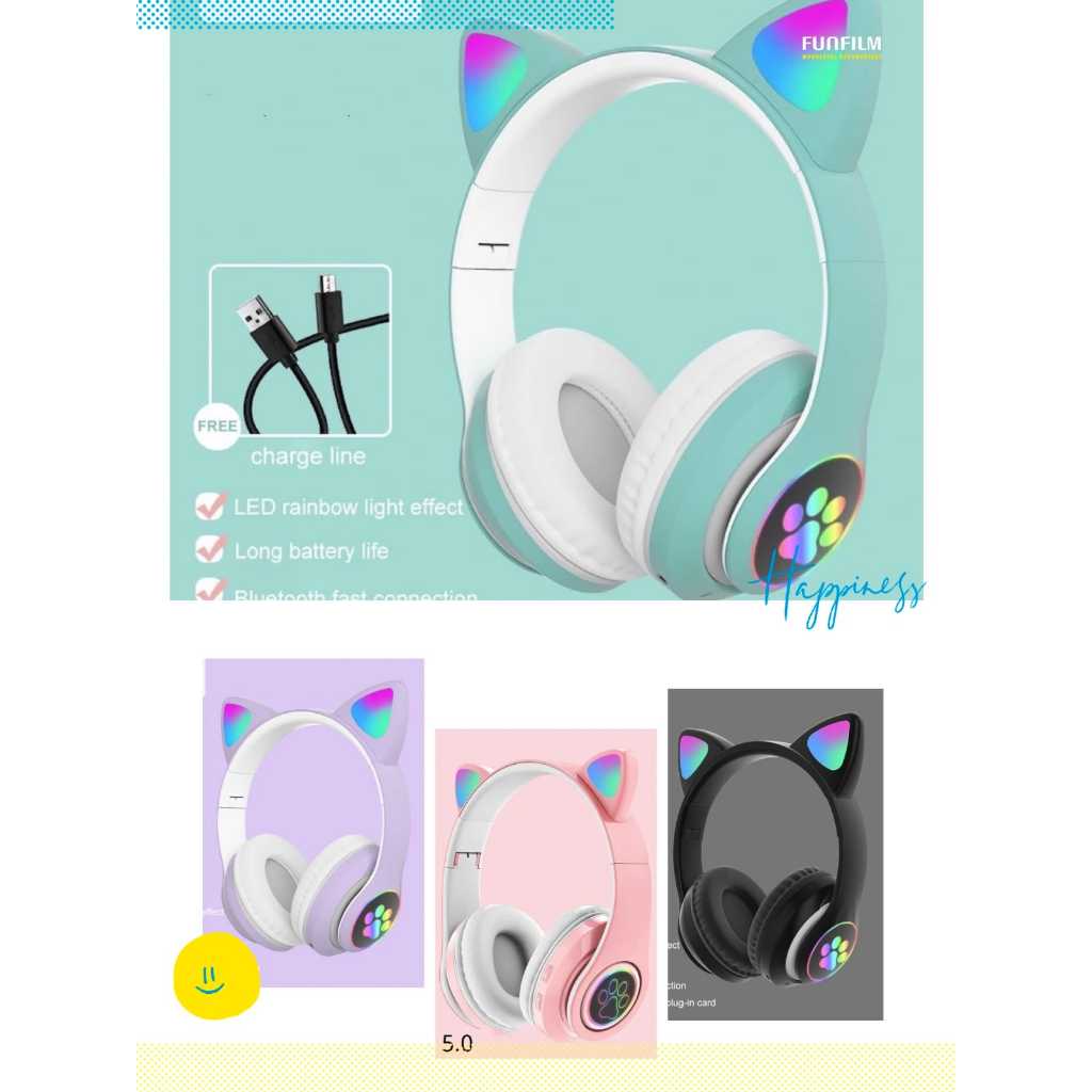 Jual Headphone Bluetooth Model Telinga Kucing Gaming Lucu LED Menyala ...