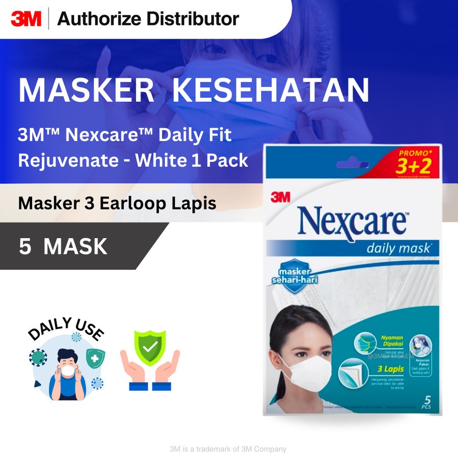 Jual 3M Masker Nexcare Daily FIT MASK PUTIH Rejuvenate - 1 Pack isi 5 ...