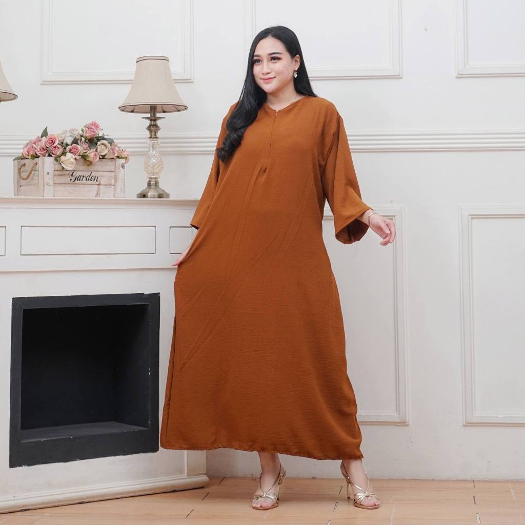 Jual Daster Gamis Crinkle Polos Kekinian Lengan Tangan 3/4 Panjang Semata Kaki Busui Jumbo LD ...