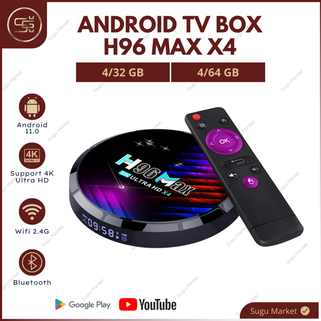 Jual TV BOX ANDROID H96 MAX X4 4/32 DAN 4/64 GB | BLUETOOTH ANDROID 11 ...