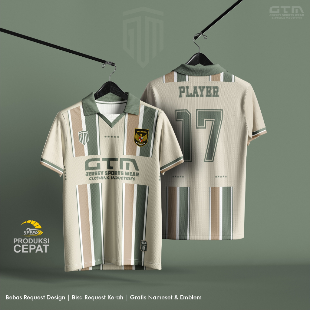 Jual JERSEY BOLA FUTSAL CREAM HIJAU KERAH RETRO ~ FREE CUSTOM DESIGN ...