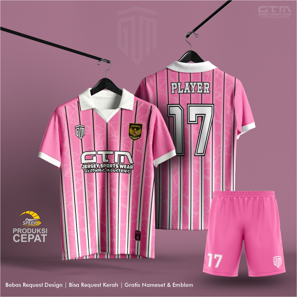 Jual JERSEY BOLA FUTSAL PINK KERAH RETRO ~ FREE CUSTOM DESIGN | Shopee Indonesia