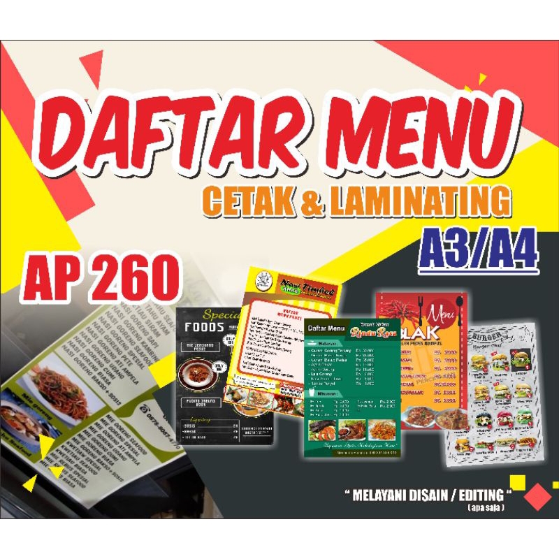 Jual CETAK DAFTAR MENU MAKANAN/MINUMAN BAHAN A4 & A3 + LAMINATING ...