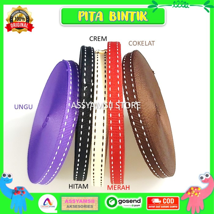 Jual Pita bintik ukuran 1cm | Pita strip | Bis bintik | pita grosgrain ...