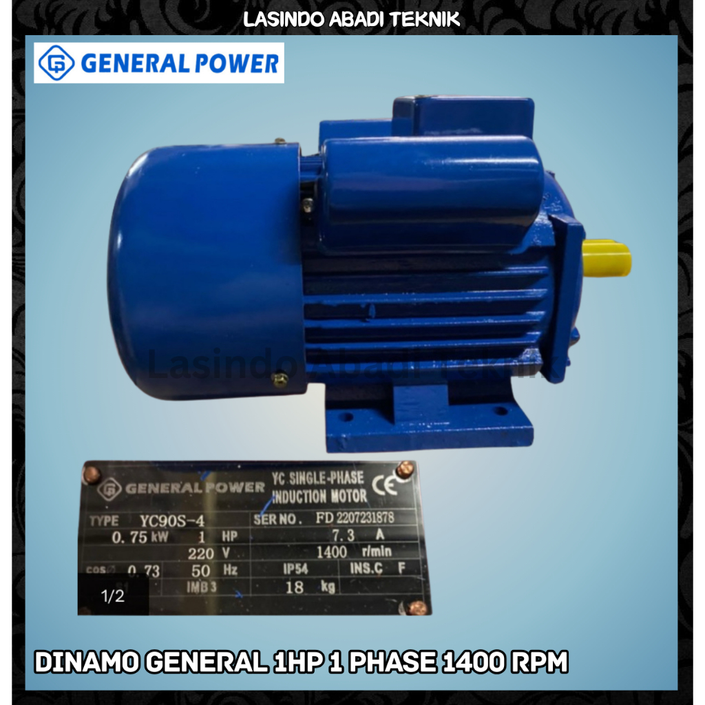 Jual electromotor general 1 HP 1 Phase 1450RPM Dinamo 1HP general ...