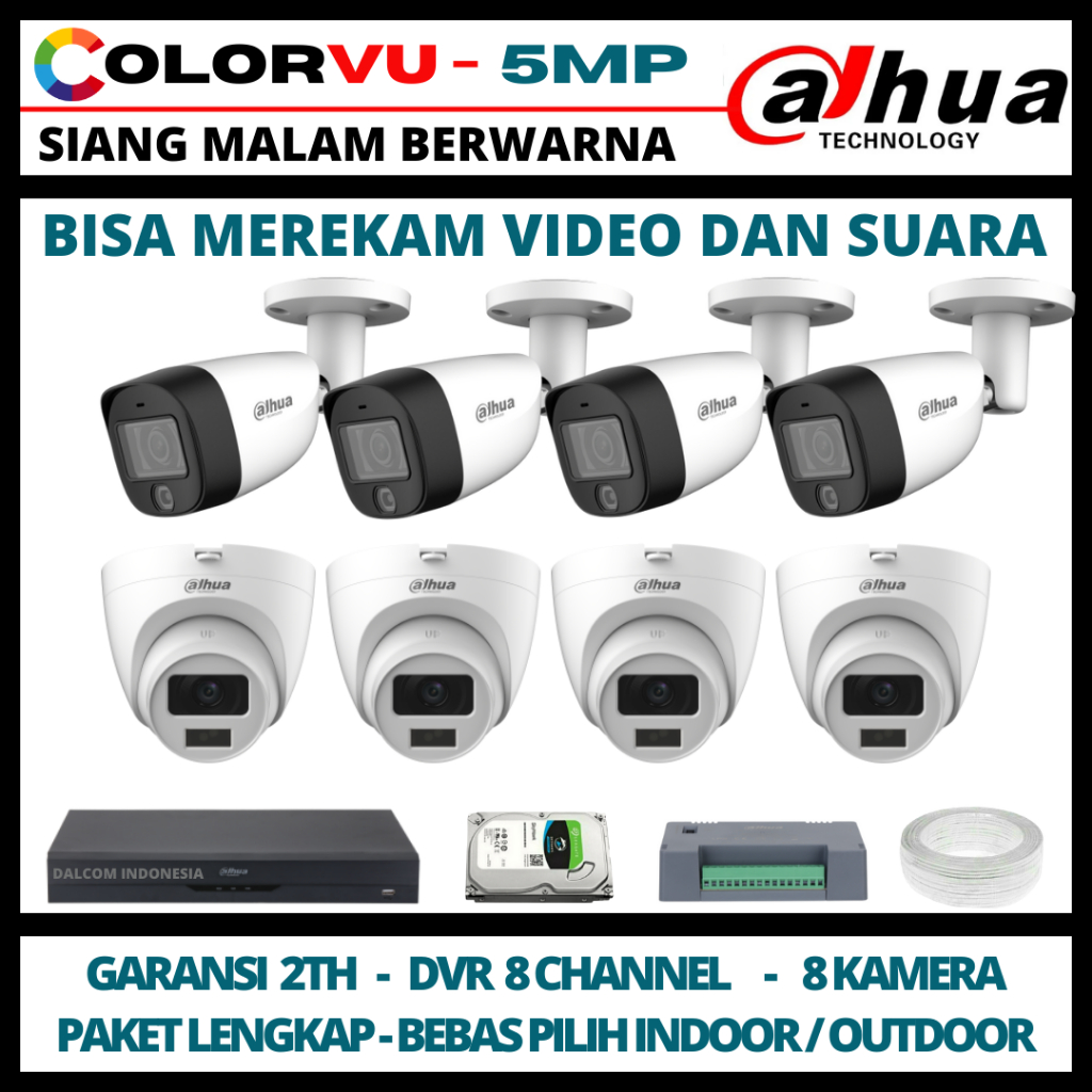 Jual PAKET CCTV DAHUA COLORVU 5MP 8 CHANNEL 8 KAMERA | Shopee Indonesia