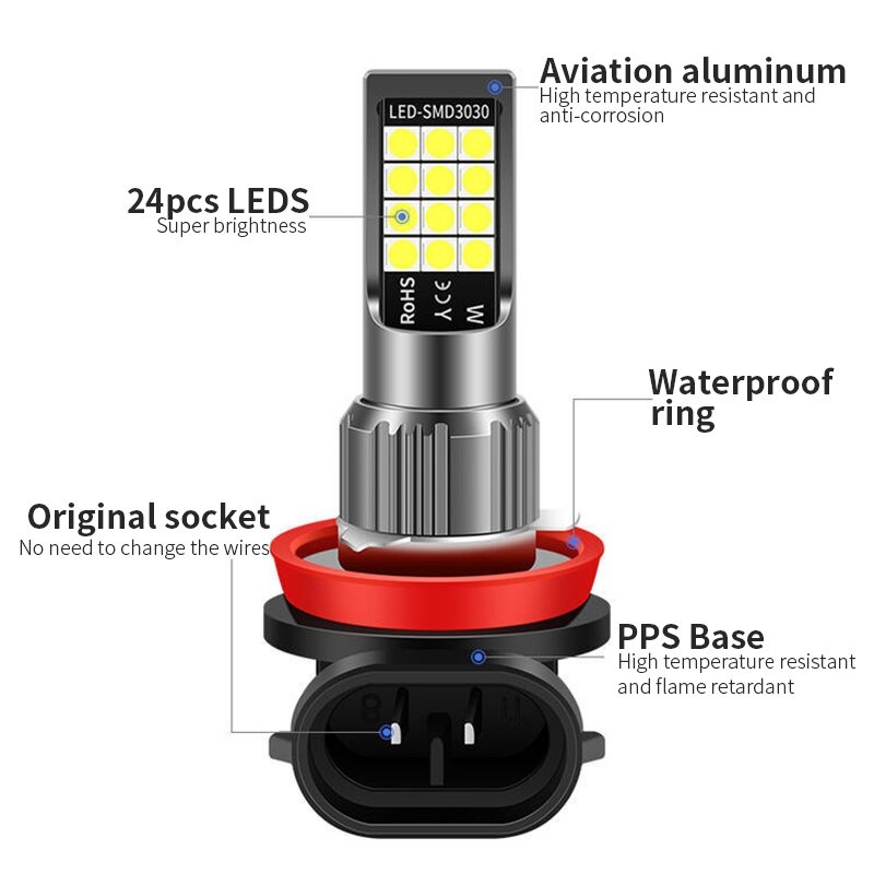 Jual Monqiqi 2PCS Lampu LED Mobil H4 Super Terang Lampu LED Putih H11 Two Color 24SMD untuk ...