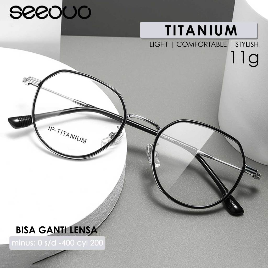 Jual Seeouo Frame Kacamata Lensa Plano Style Oval Titanium Stylish Light Frame Pria Wanita Bisa ...