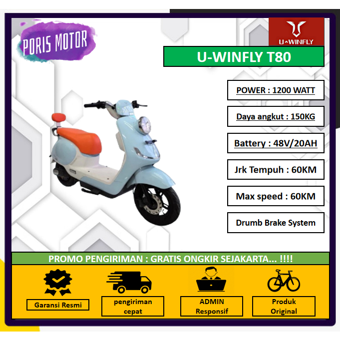 Jual UWINFLY T80 MOTOR LISTRIK POWER 1200W 60V/20AH GARANSI RESMI ...