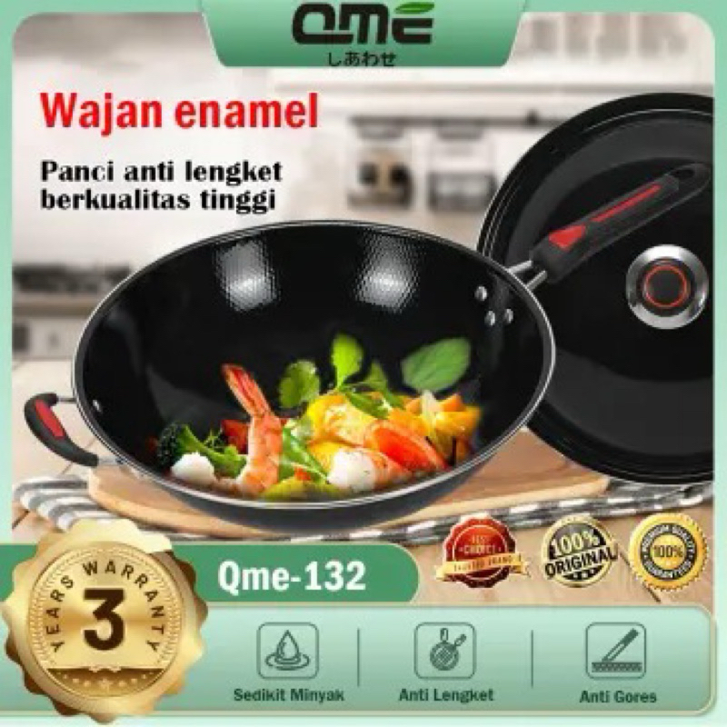 Jual PANCI GORENG SERBAGUNA ENAMEL QME 32 CM / WAJAN ANTI LENGKET 32CM | Shopee Indonesia