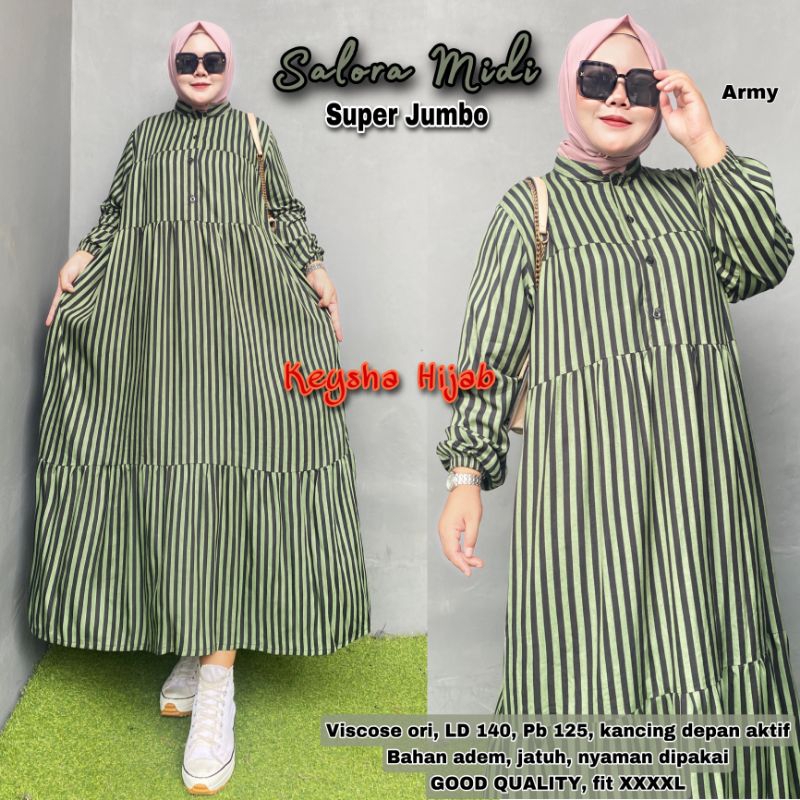 Jual Gamis Midi Motif Salur Muslimah Lebaran Terbaru Salora Midi Super Jumbo Ld 140 Pb 125 BB ...