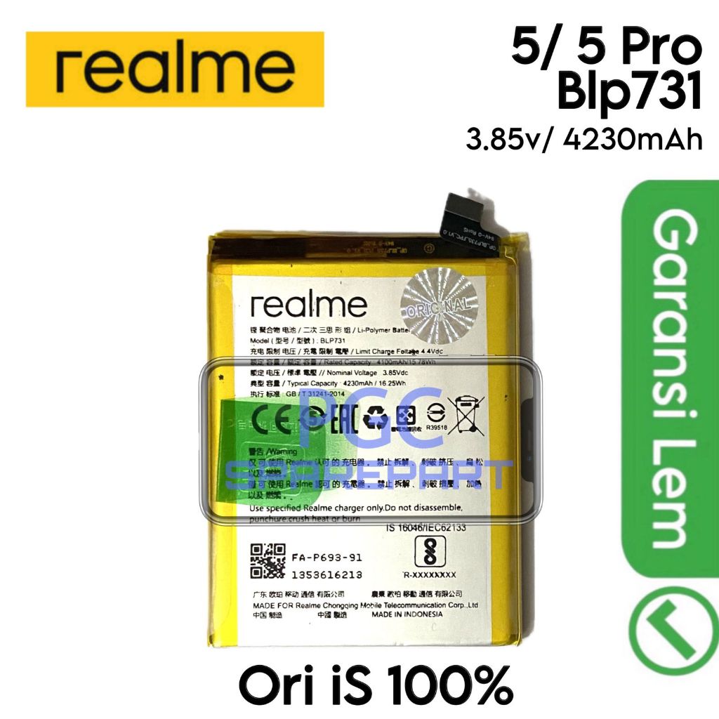 Jual Baterai BLP-731 / BLP731 / Realme 5 / 5 Pro / RMX1911 / RMX1919 ...