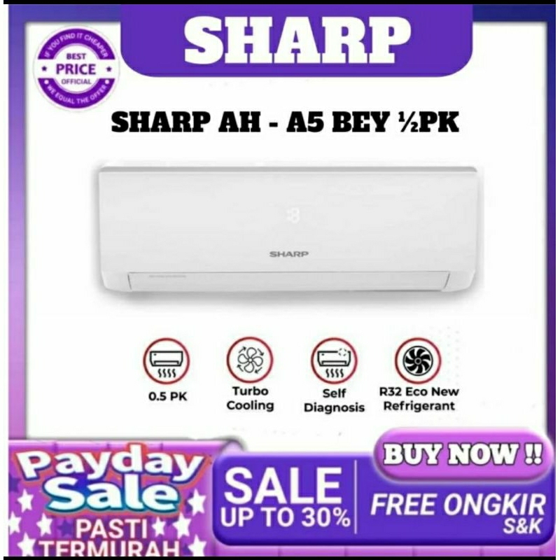 Jual AC Sharp AH-A5bey 1/2 PK LOW WATT 5bey 5 bey Turbo Cool R32 NEW | Shopee Indonesia