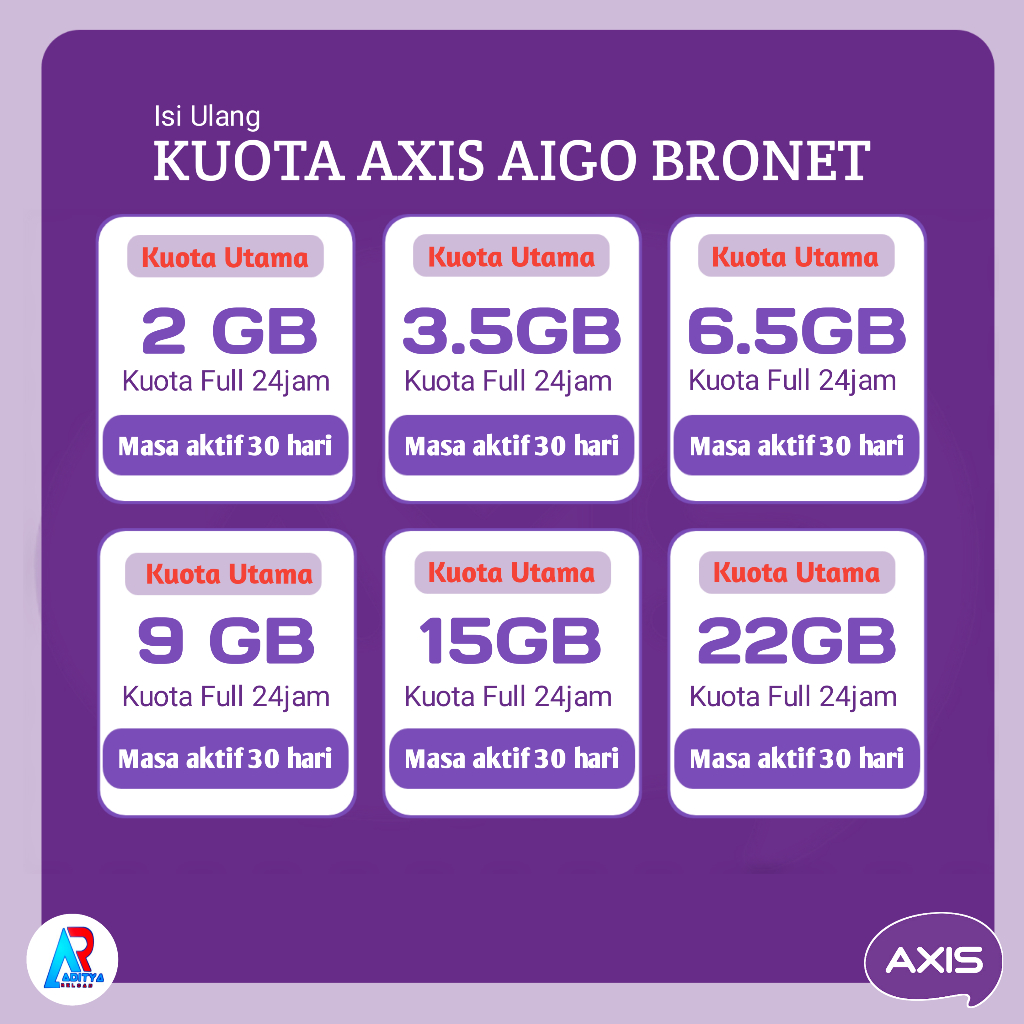 Jual Paket Kuota AXIS AIGO BRONET 30Hari ISI ULANG / INJECT | Shopee Indonesia