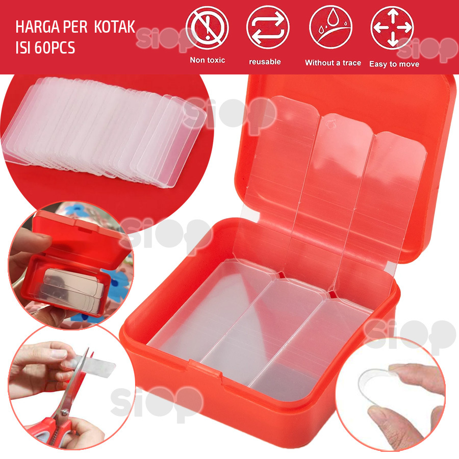 Jual Box Double Tape Mini Isi 60pcs Transparan Nano Tape 2 Sisi ...