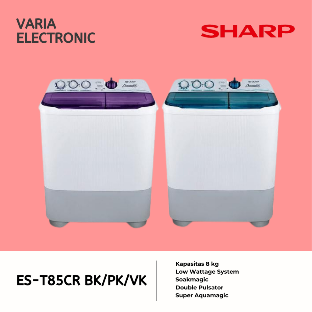 Jual Mesin Cuci SHARP ES-T85CR PK/BK/VK Kapasitas 8 Kg | Shopee Indonesia