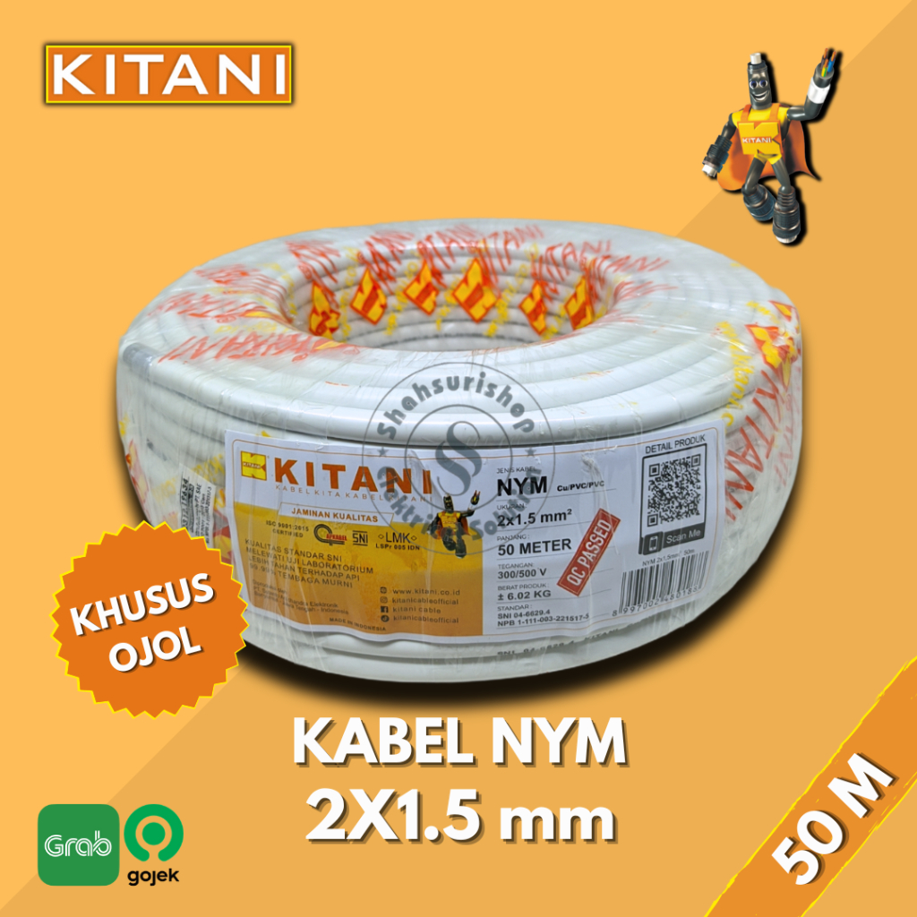 Jual KITANI KABEL NYM 2X1,5MM 50 METER/ROLL KHUSUS OJEK ONLINE | Shopee ...