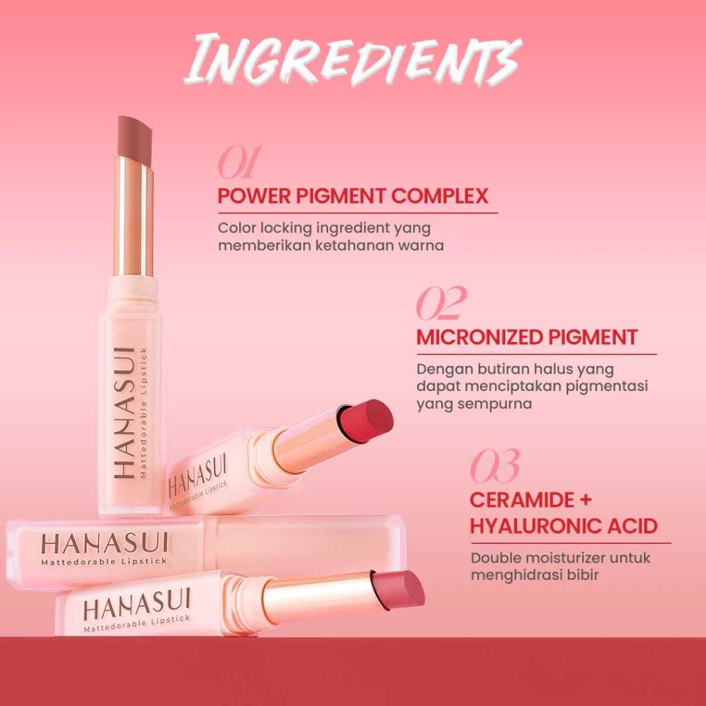 Jual Hanasui Mattedorable Lipstick - Lipstik Matte Anti Geser | Shopee ...