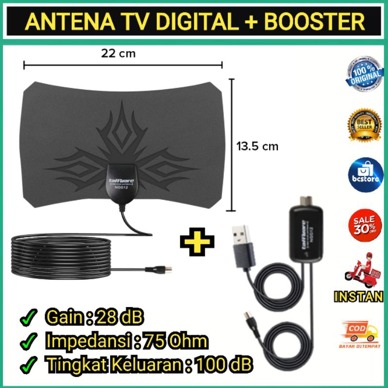 Jual Antena TV Digital + Booster / Antena TV Digital Indoor DVB-T2 28dB Signal Booster Amplifer ...