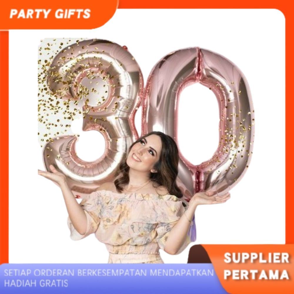 Jual Balon Foil Angka 0-9 Warna Gold Rose Gold 80 cm 32 Inch Balon ...