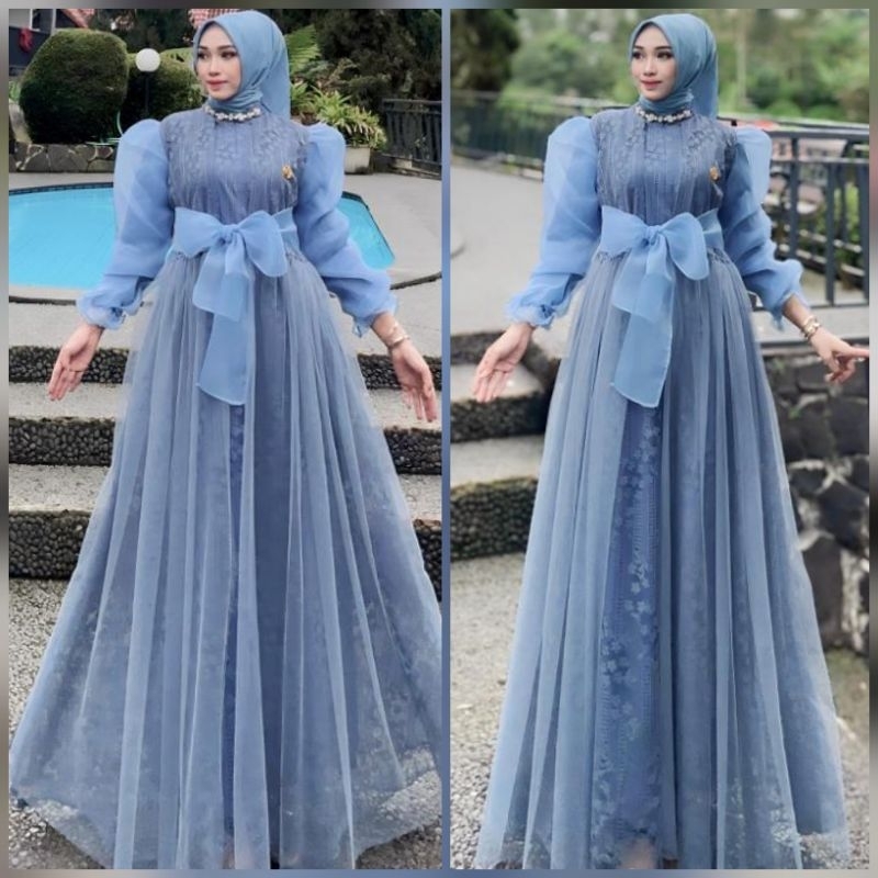 Jual Gaun Pesta Wanita Lesti Medina Full Brokat Organza Baju Kondangan ...