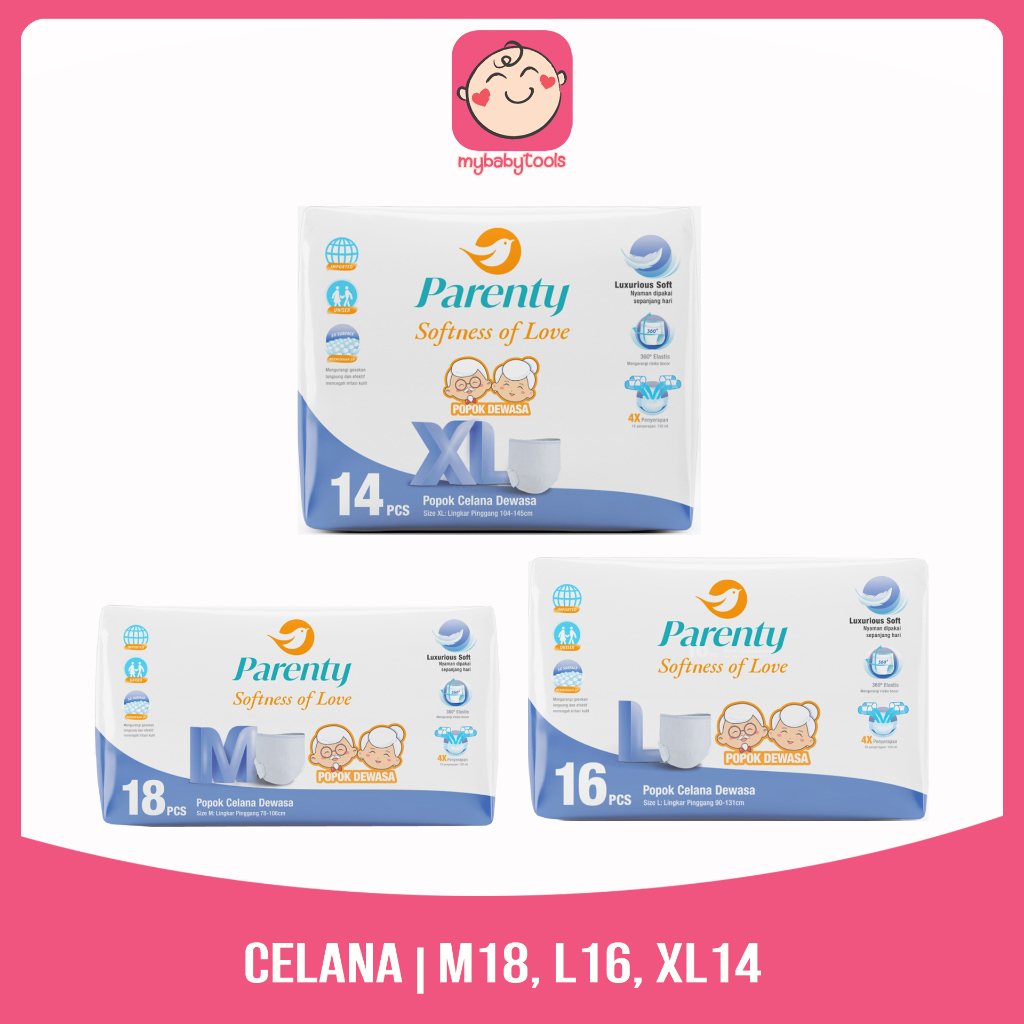 Jual PARENTY ADULT DIAPERS SOFT PANTS M18 L16 XL14 POPOK DEWASA ...