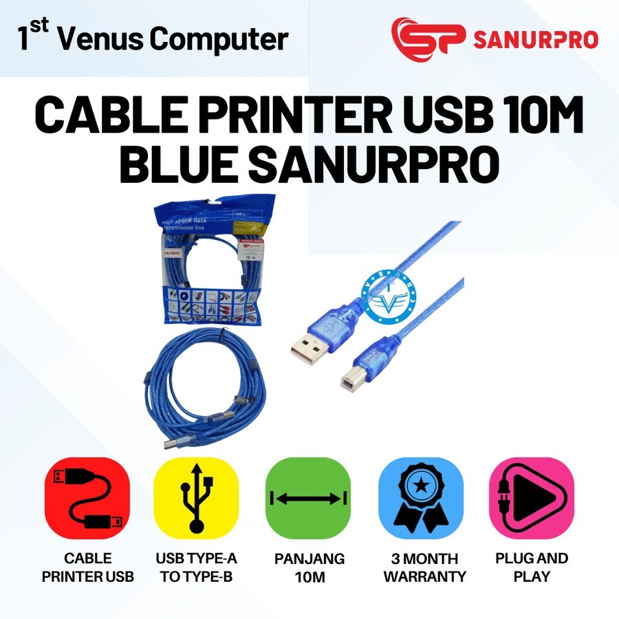 Jual CABLE PRINTER USB 10M BLUE SANUPRO / CAB42-HP | Shopee Indonesia