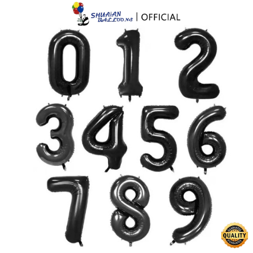 Jual SHUAIAN Balon Foil Angka Besar 32 inch Warna Hitam Number Foil ...