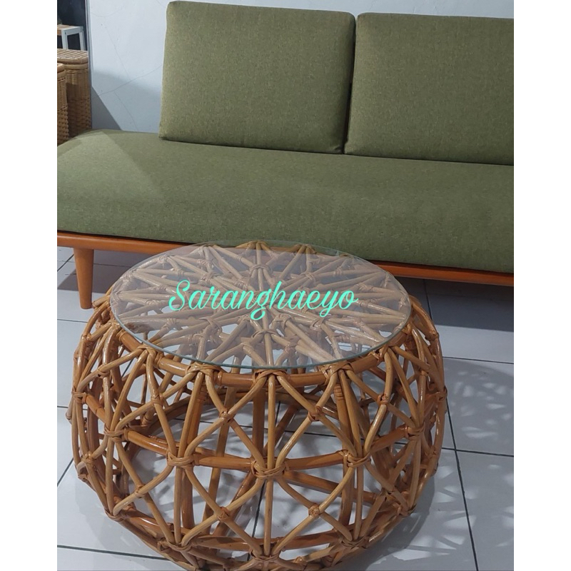 Jual Meja rotan bulat+kaca terlaris uk55x39 | Shopee Indonesia